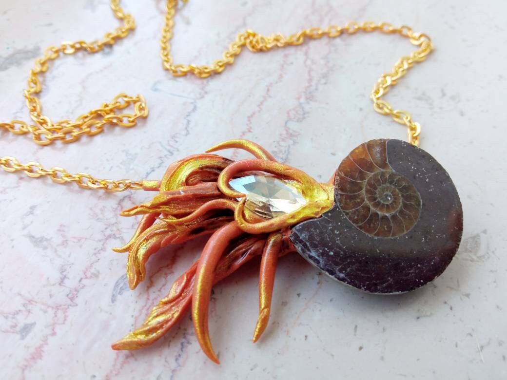 Ammonite Fossil Necklace Slug Shell - Etsy