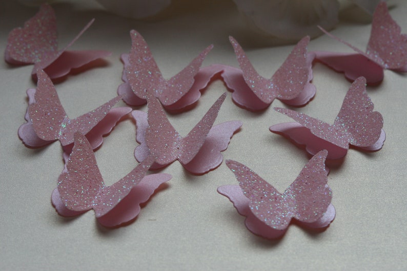 25 Lovely 3D Pink Glitter and Shimmer Paper Butterflies | Etsy