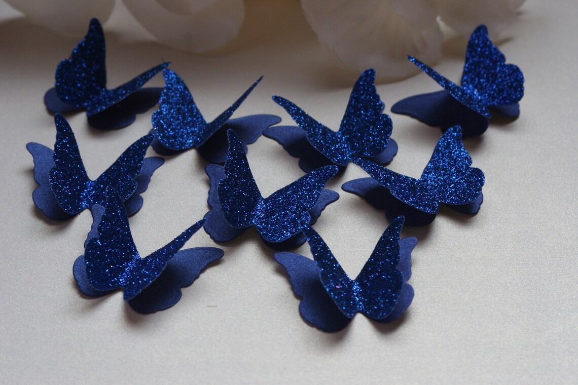 25 Lovely 3D Royal Blue Glitter and Shimmer Paper Butterflies | Etsy UK