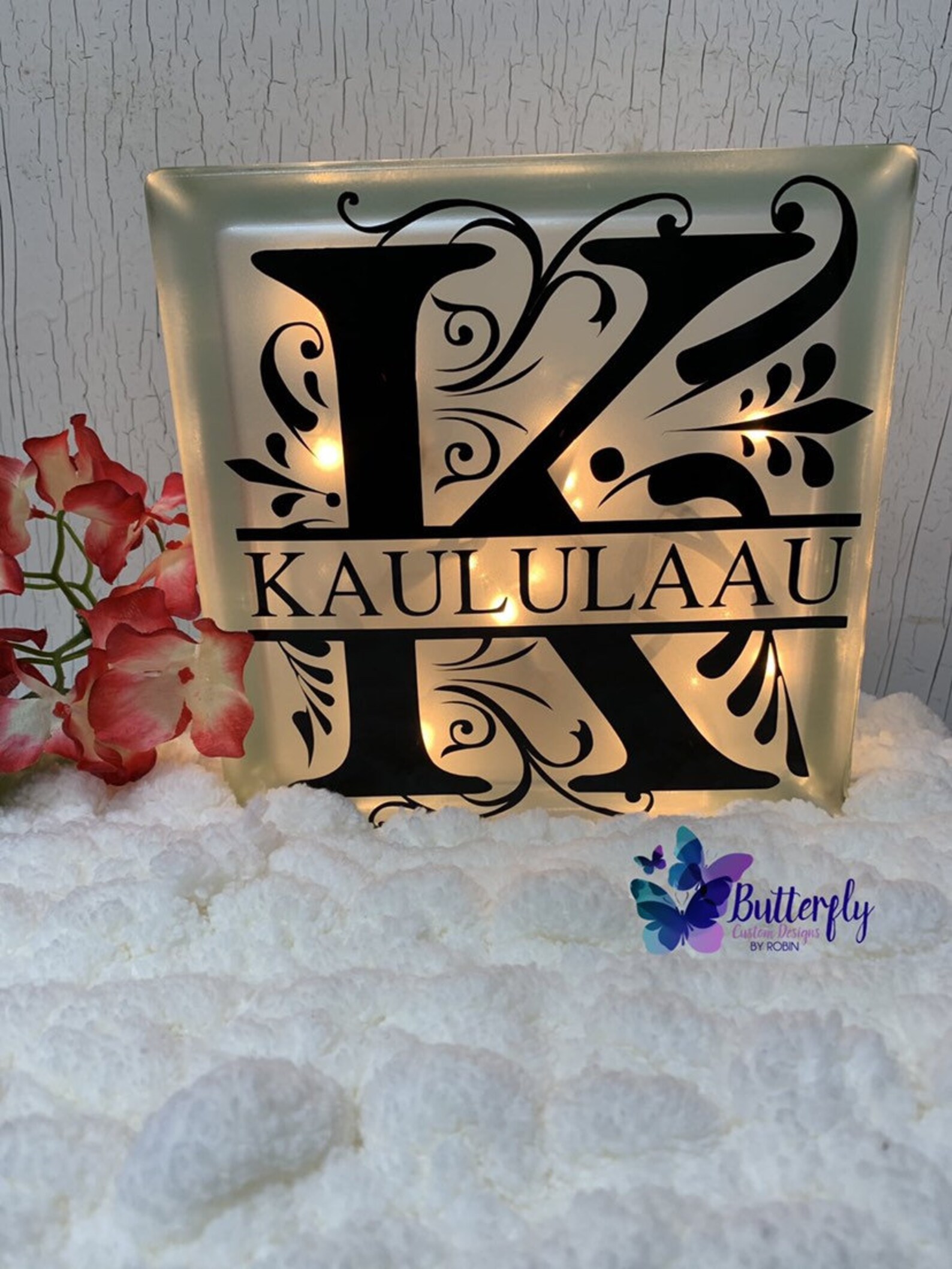 Decorative Glass Block Initial With Name Lighted Glass Block Etsy