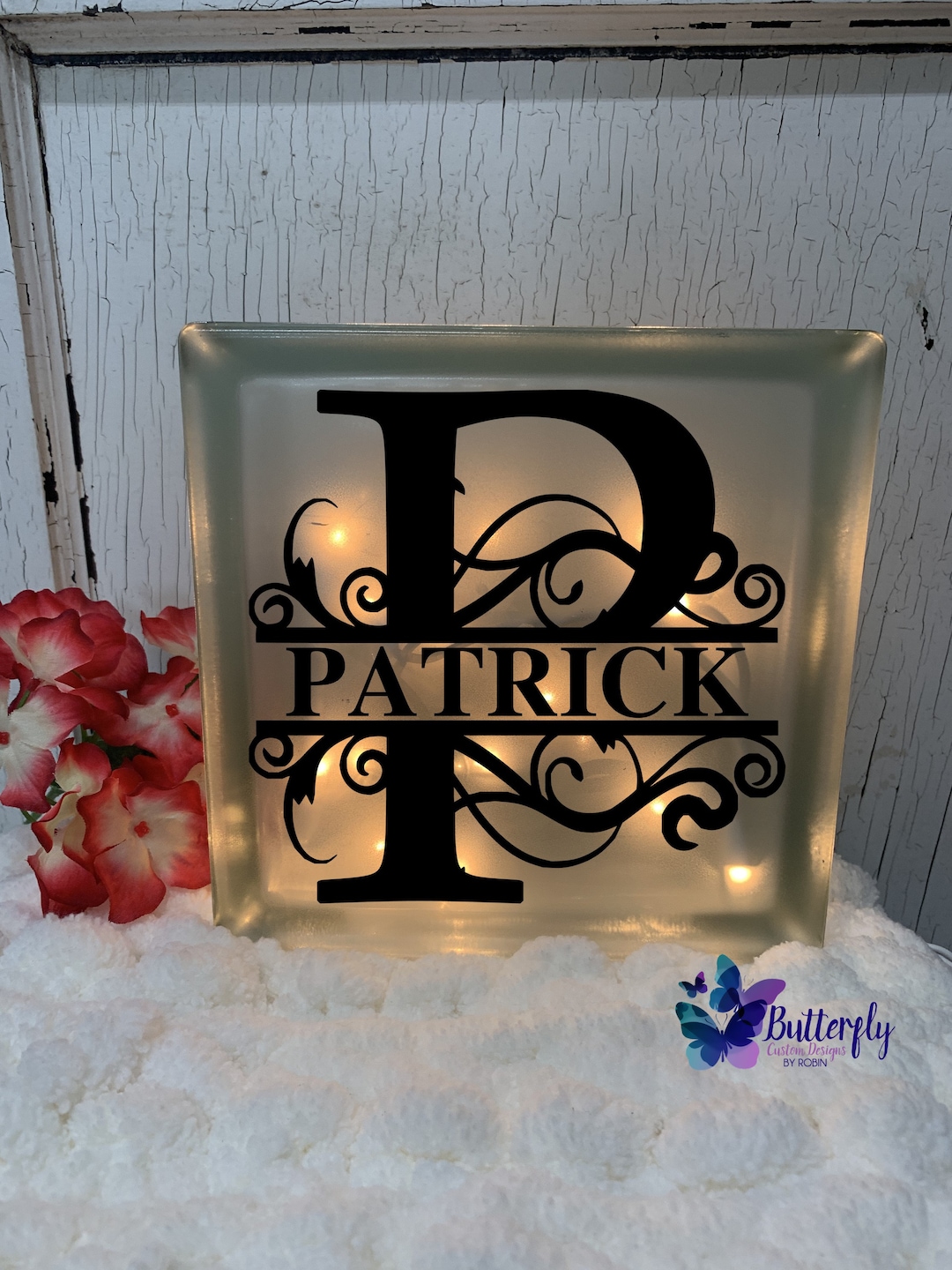 Decorative Glass Block- Initial With Name-lighted Glass Block - Etsy