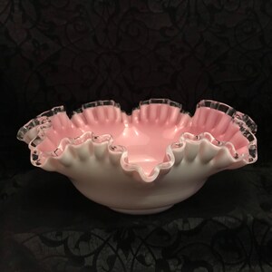 Vintage Fenton Pink With Silver Crest Bowl, Ruffled Edge, Fenton Art ...