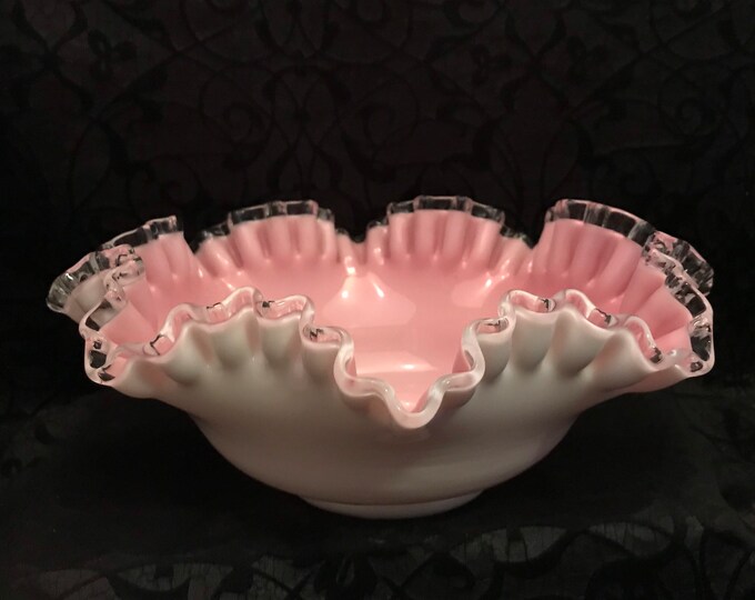 Vintage Fenton Pink With Silver Crest Bowl, Ruffled Edge, Fenton Art ...