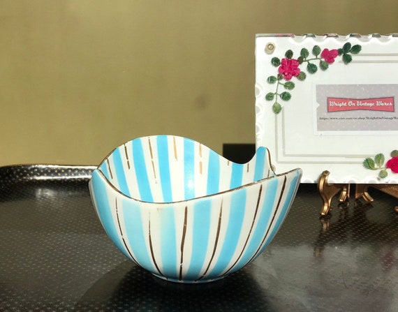 Vintage 50s Bowl ESD Japan Lefton Blue and White Striped | Etsy