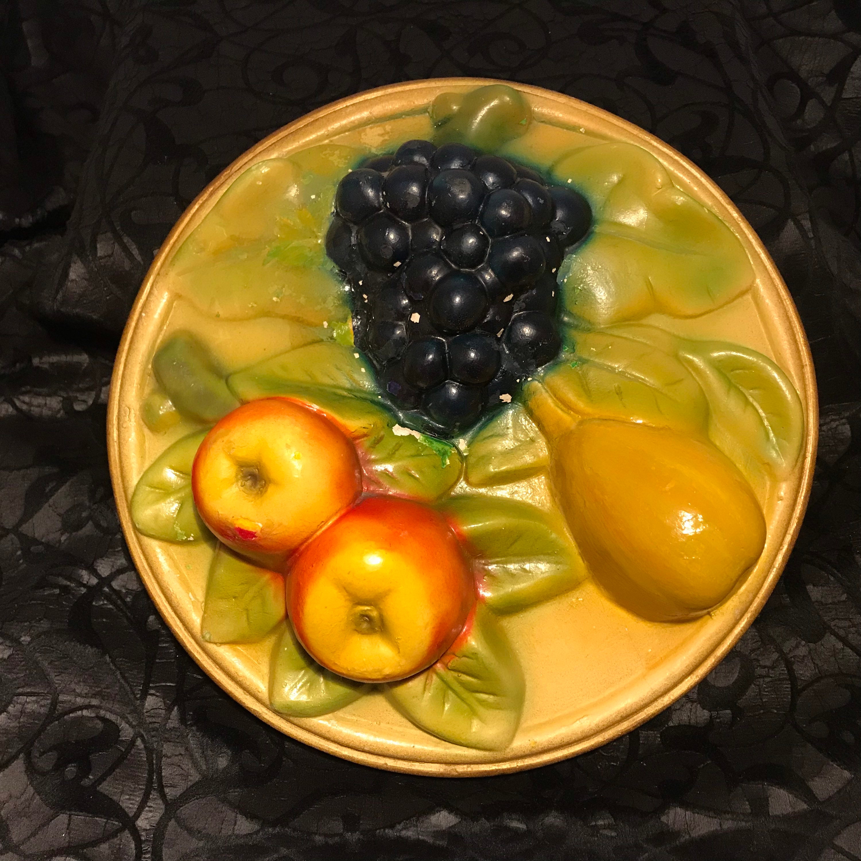 Vintage 50s Chalkware Fruit Plaque Apples Grapes and Pear | Etsy