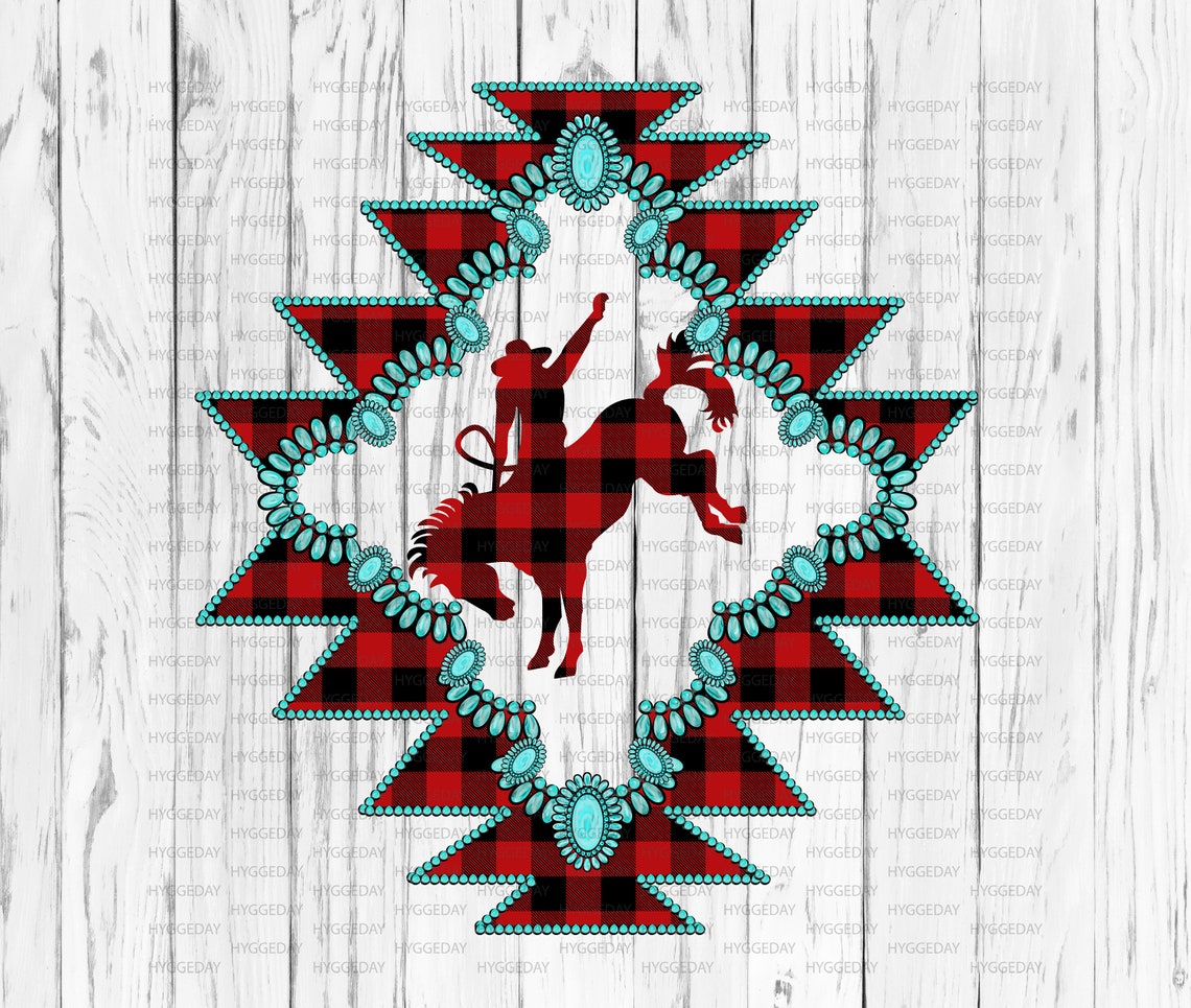 Aztec Turquoise Bronc PNG, Sublimation Download, Buffalo Plaid, Country ...