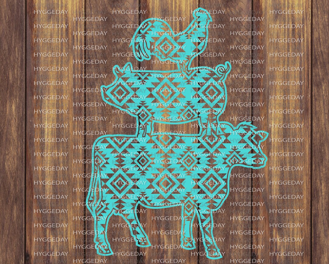 Aztec Stacked Farm Animals Svg Dxf PNG, pig, cow, rooster, country ...