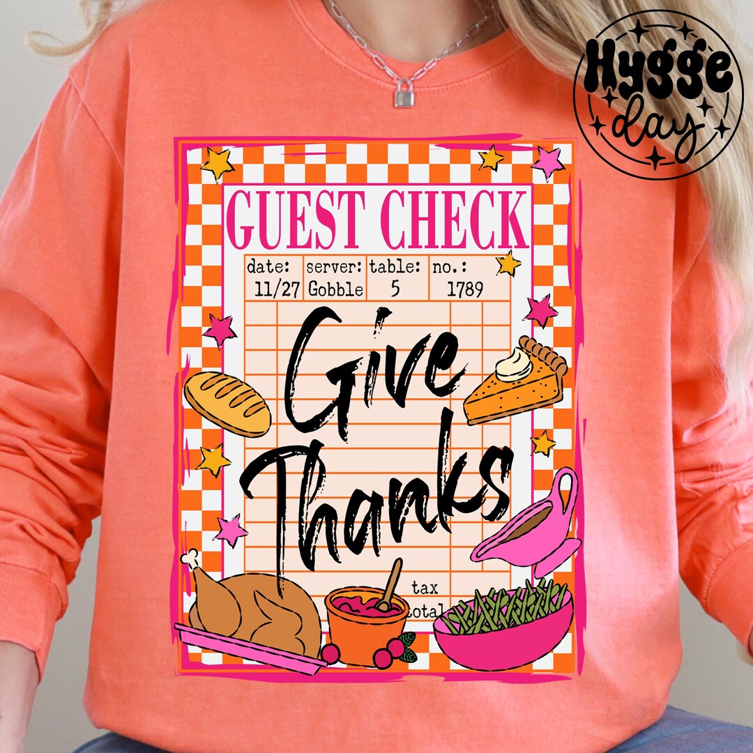 Give Thanks PNG: Checkered Thanksgiving Guest Check Design (digital ...