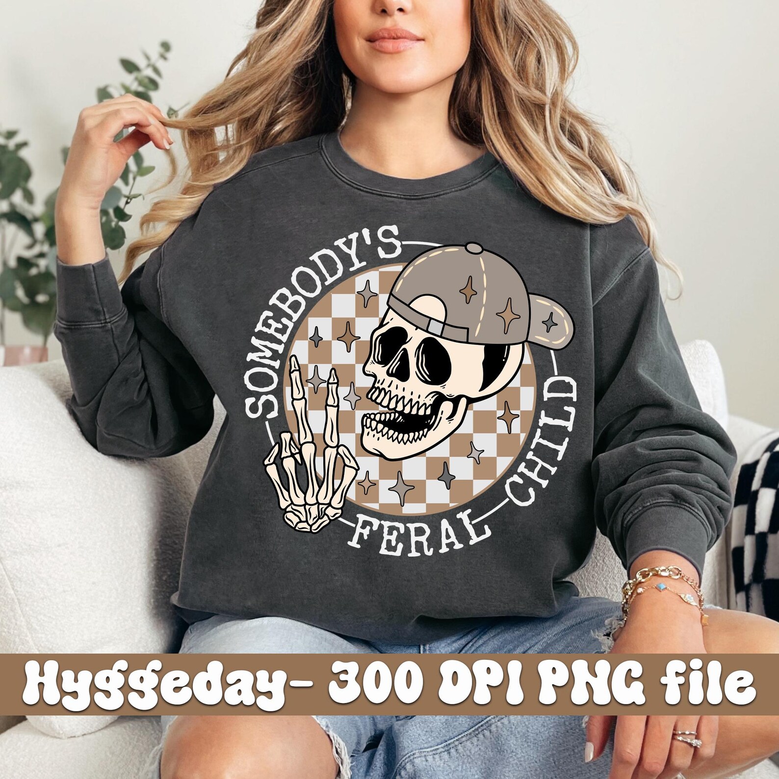 Feral Child Skull PNG: Checkered Ball Cap Design (digital Download) - Etsy