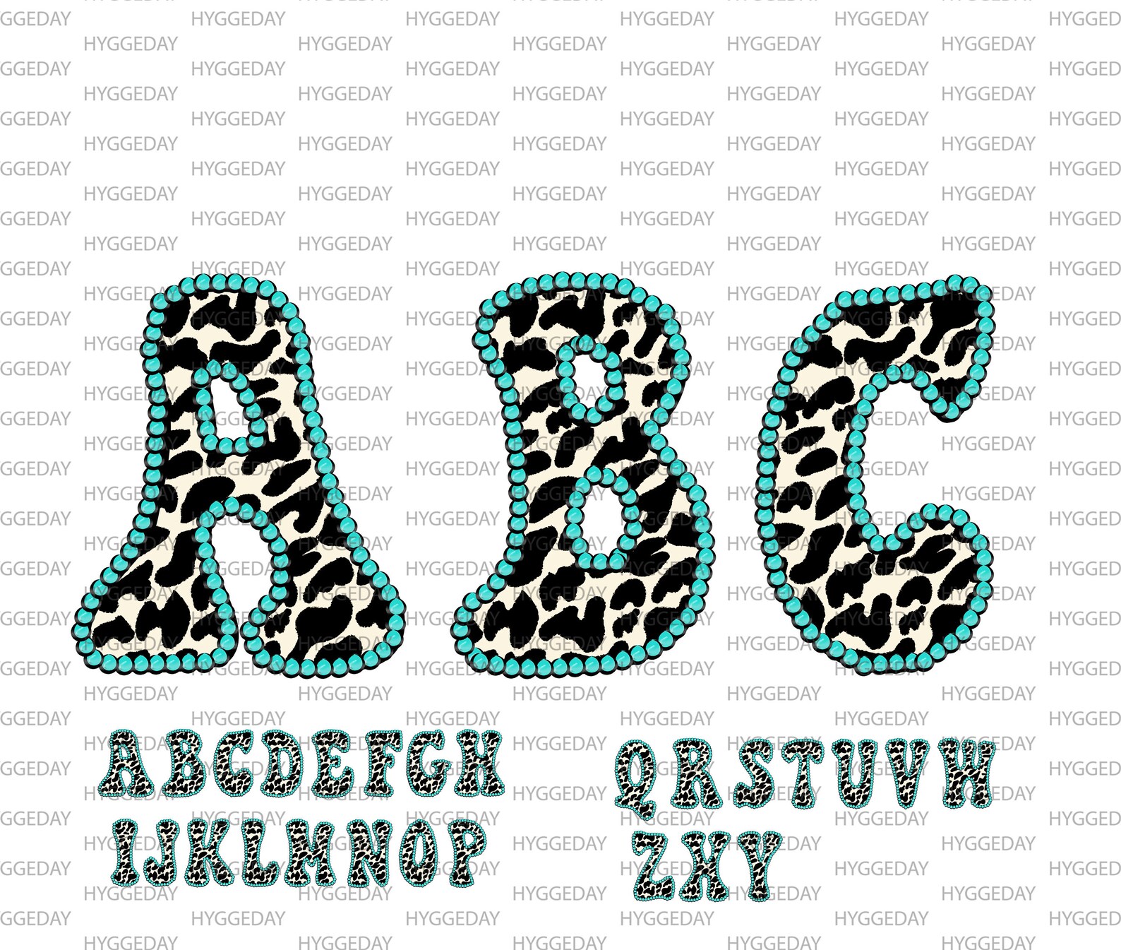 Turquoise Gemstone Cow Print Alphabet Letters Sublimate | Etsy