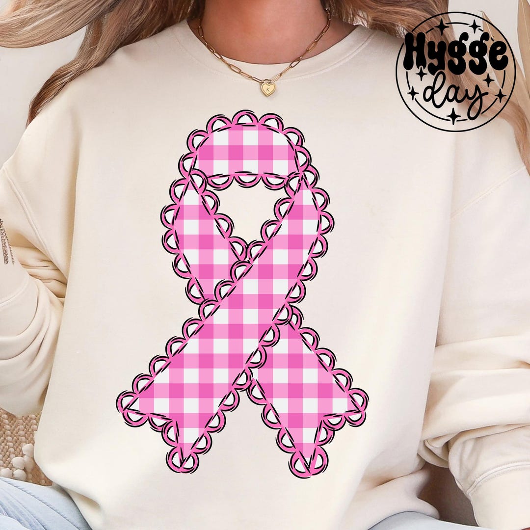 Pink Doodle Ribbon PNG: Breast Cancer Awareness, Preppy Scallop Gingham ...