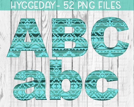Aztec Alphabet PNG Letters for Sublimation Turquoise | Etsy