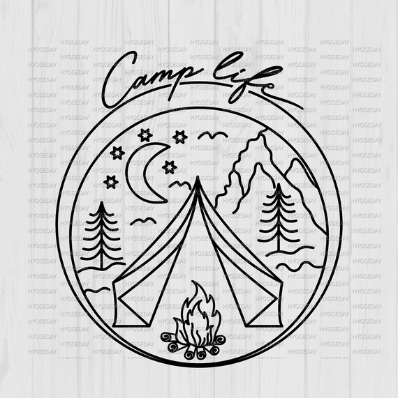 Camp Life Svg Dxf PNG Camping Summer Tent Bonfire line | Etsy