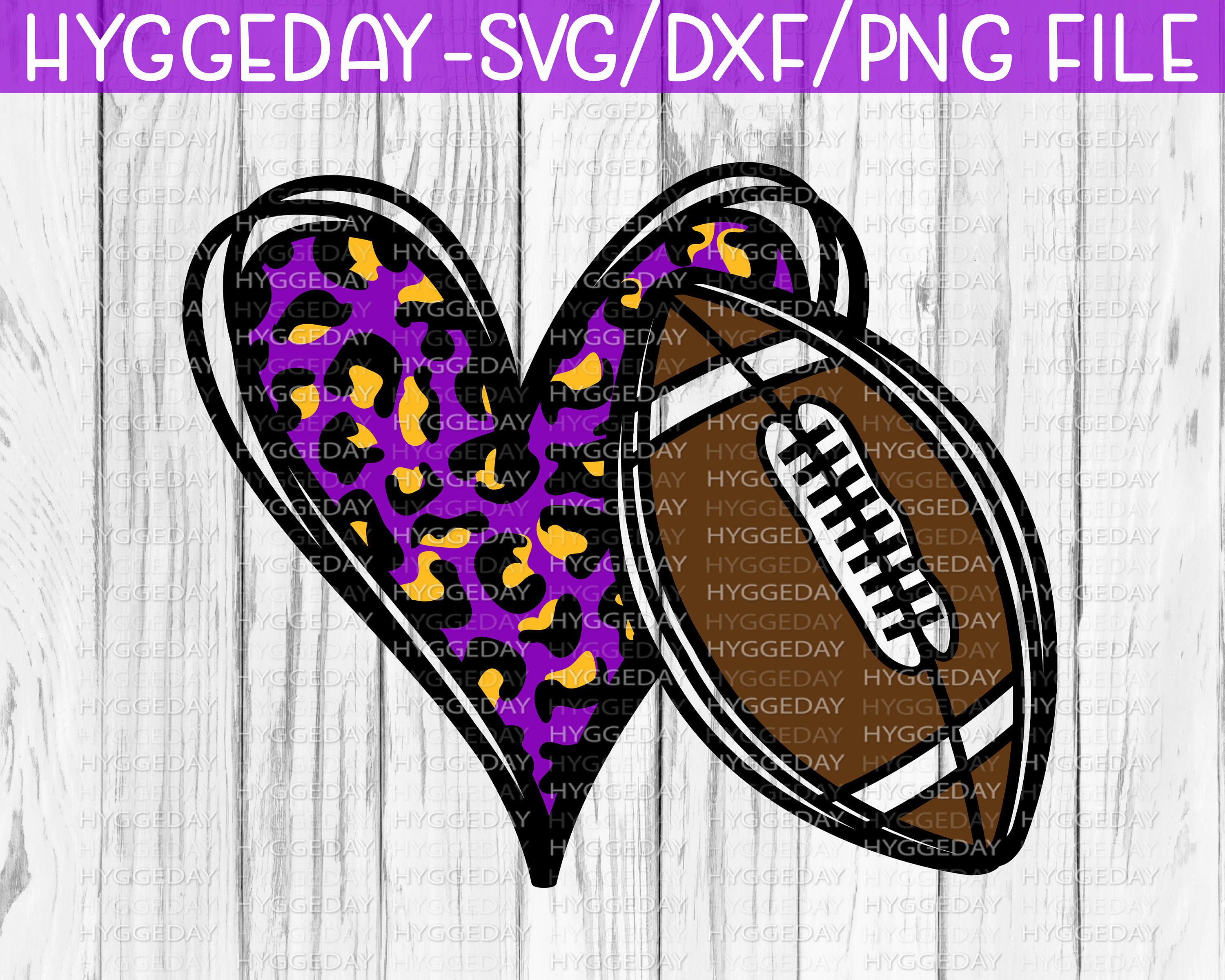 Football With Heart SVG DXF PNG School Team Spirit Purple | Etsy