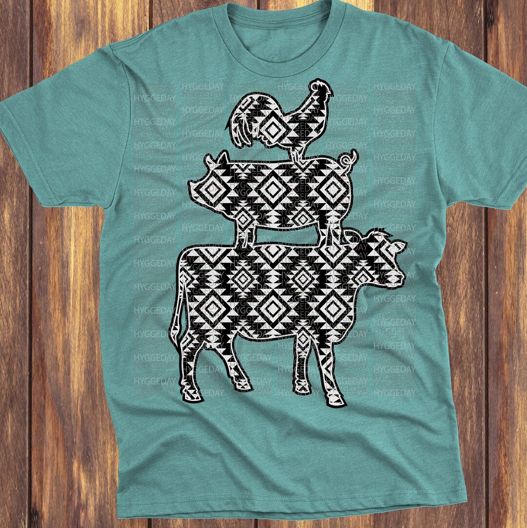 Aztec Stacked Farm Animals Svg Dxf PNG, Pig, Cow, Rooster, Country ...