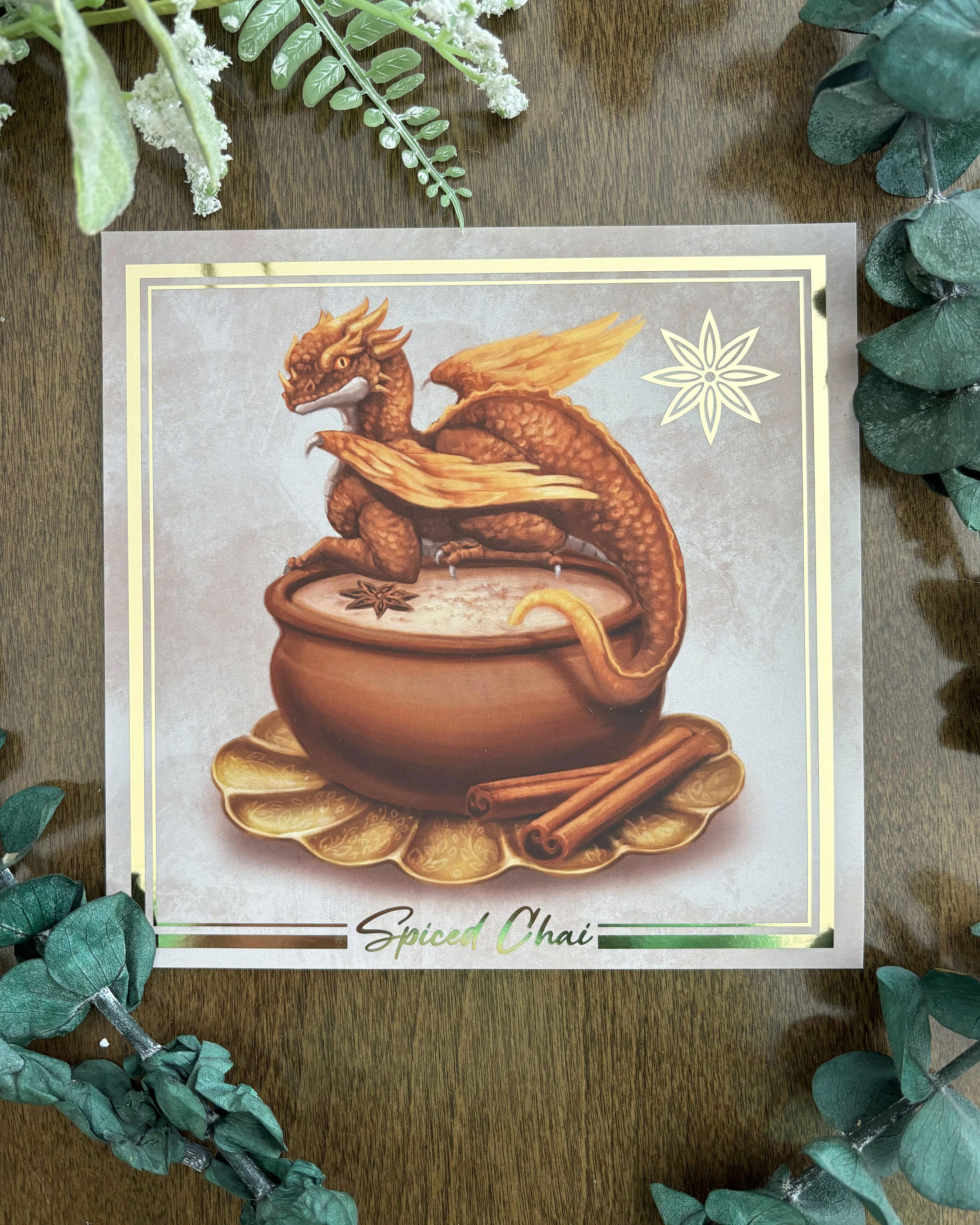 Spiced Chai - Tea Dragon Gold Foil Mini Prints - Whimsical Fantasy ...
