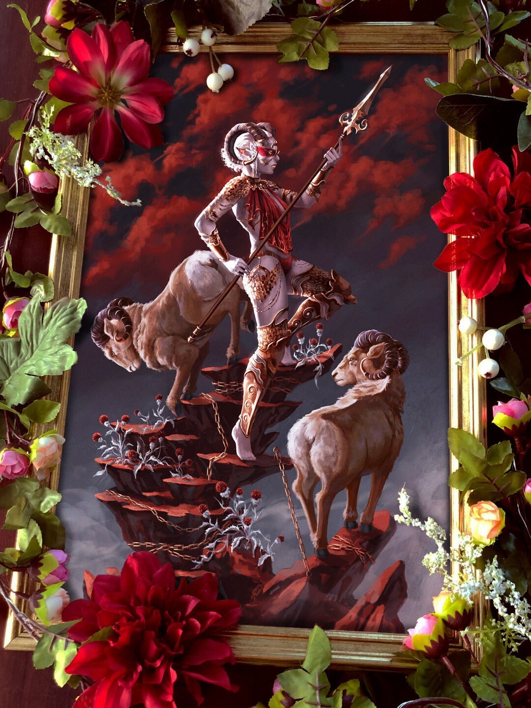 Fae of Aries Art Print - Fae Decor, Red Fantasy Fairycore Aesthetic ...