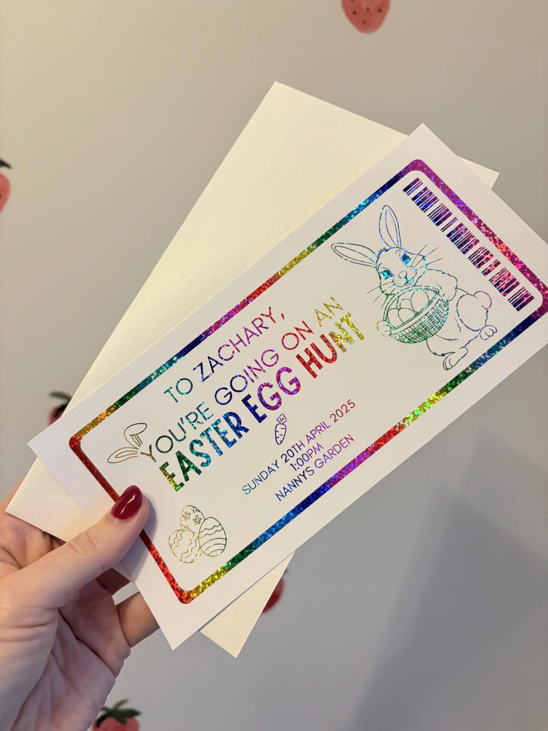 Easter Egg Hunt Ticket Voucher Egg Bunny Invite Foil Cute Shiney ...