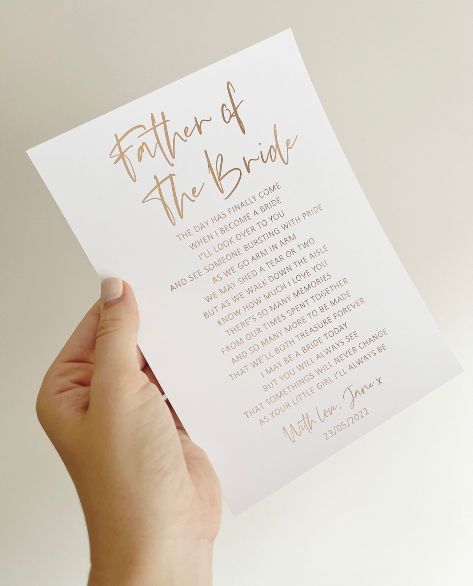 Father of the Bride Gift Print Wedding Keepsake Gold Rose Gold Perfect ...