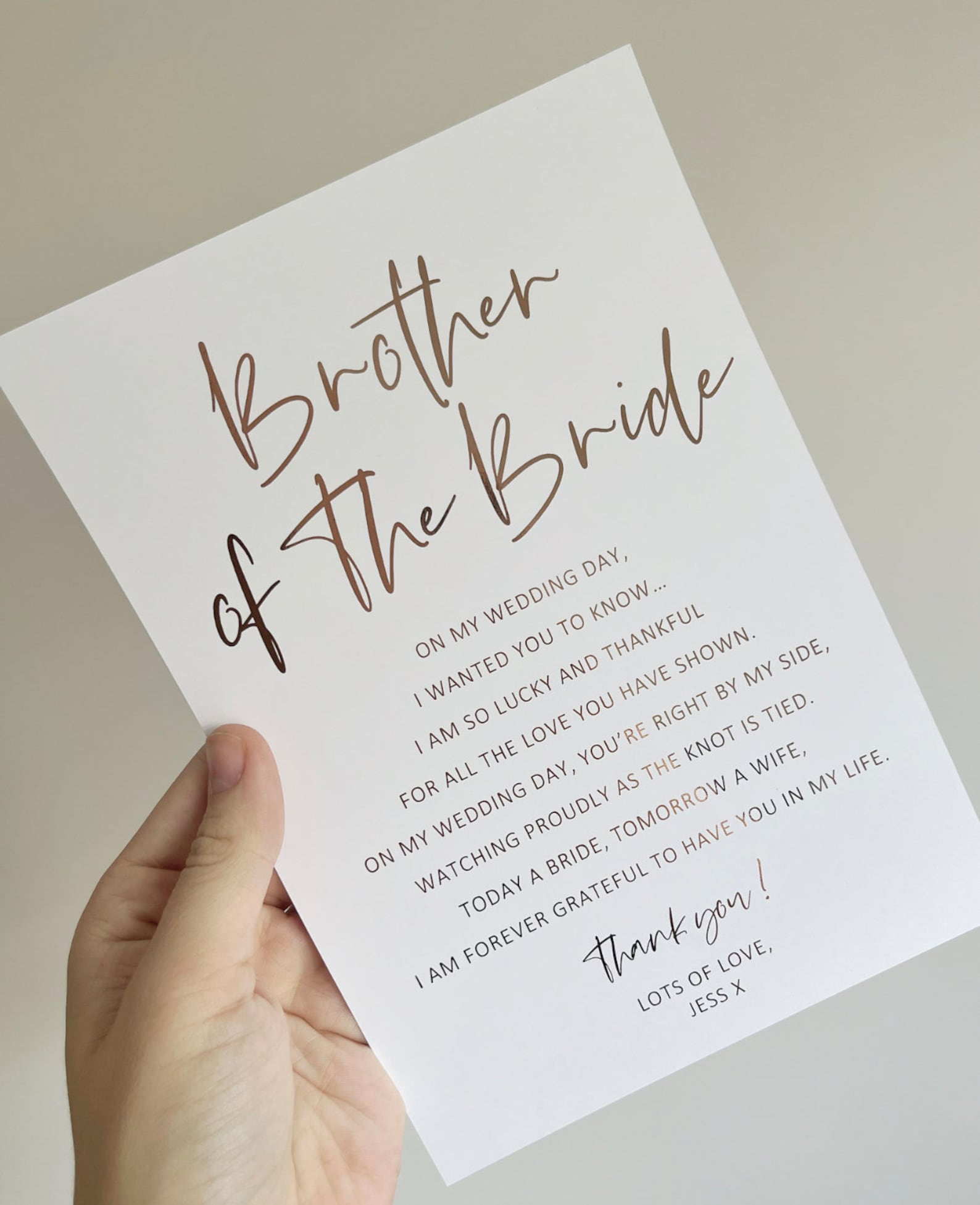 Brother of the Bride Gift Print Wedding Keepsake Gold Rose - Etsy