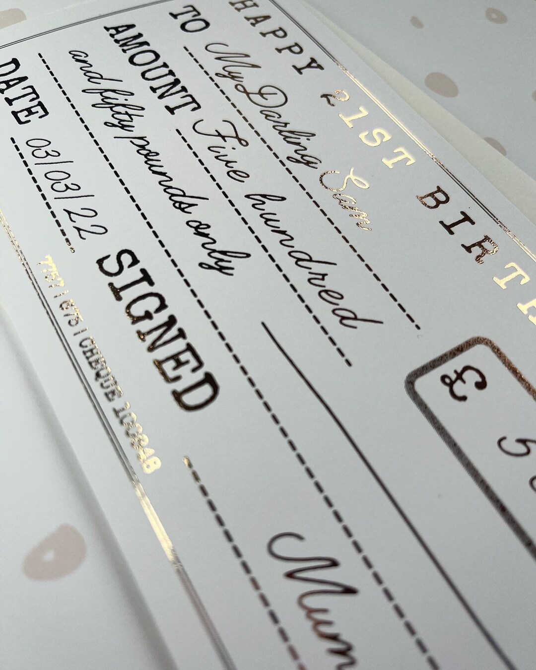 Gorgeous Foil Fake Cheque Money Birthday Anniversary Voucher Gift ...