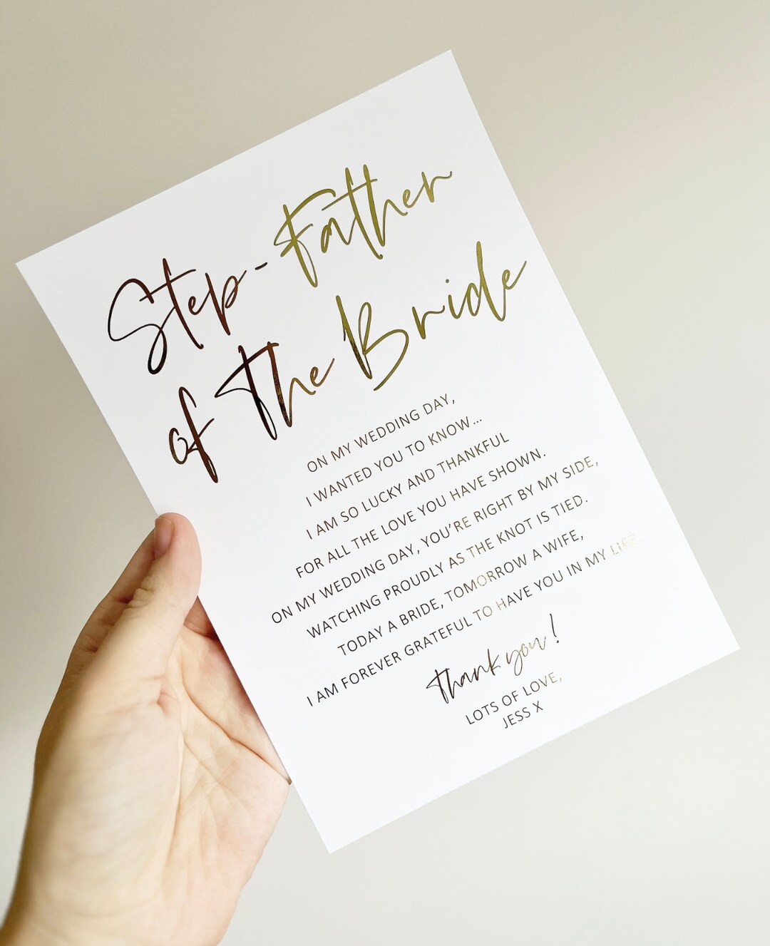 Step Father of the Bride Dad Gift Print Wedding Day Keepsake Gold Rose ...