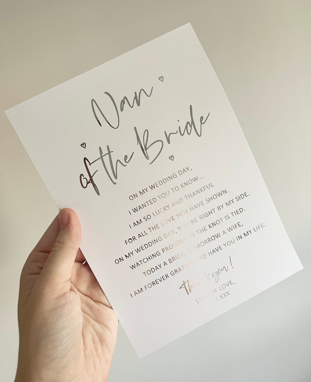 Nan Nanny Nana Grandma of the Bride Hearts Gift Print Wedding Keepsake ...