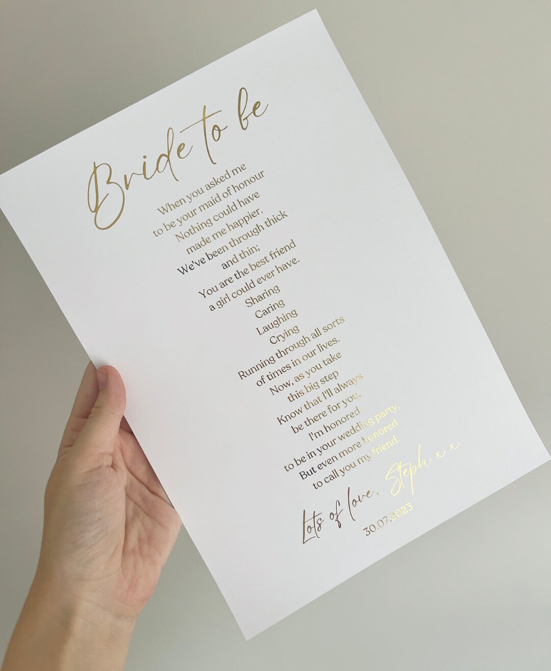 Bride to Be Gift Poem Words Card Print Wedding Day Keepsake Gold Rose ...
