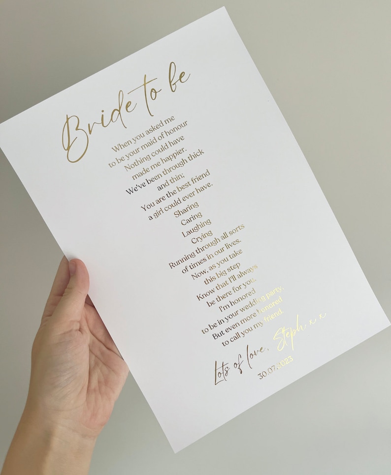 Bride to Be Gift Poem Words Card Print Wedding Day Keepsake - Etsy