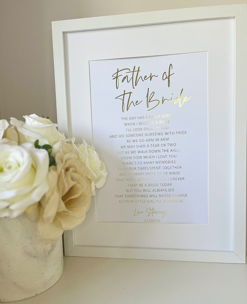 Father of the Bride Gift Print Wedding Keepsake Gold Rose Gold Perfect ...