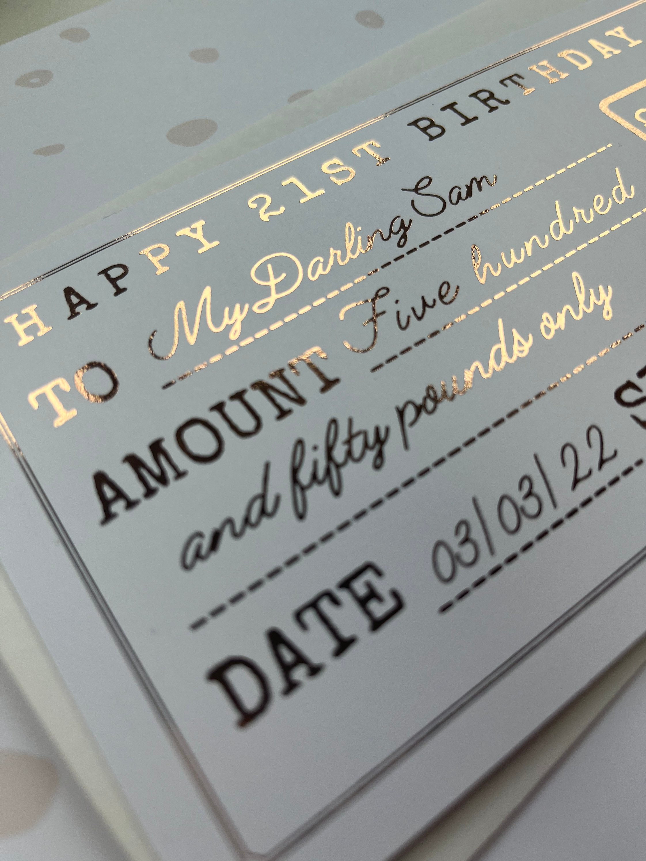 Gorgeous Foil Fake Cheque Money Birthday Anniversary Voucher - Etsy UK