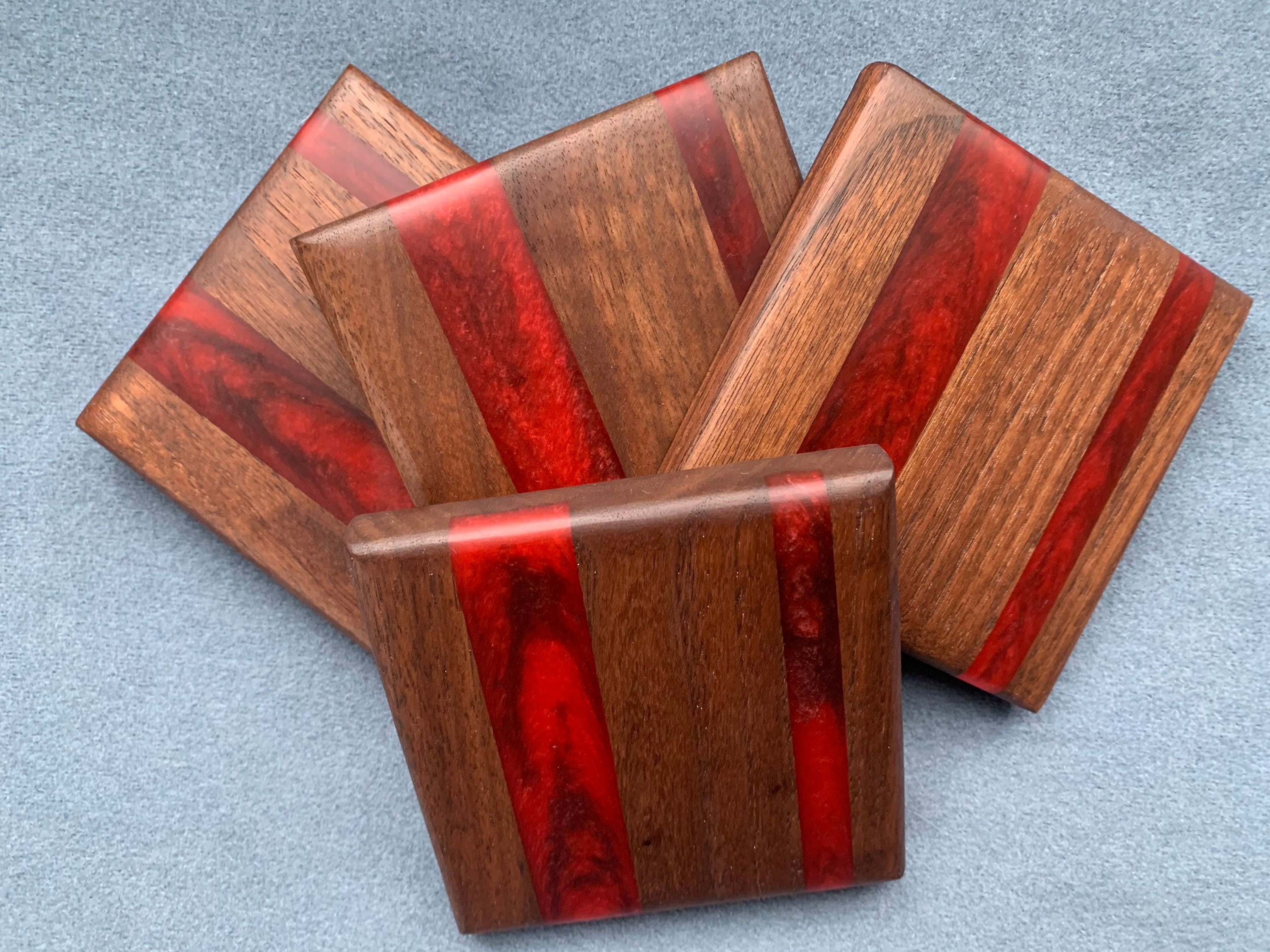 Cherry Red Epoxy Walnut Coasters - Etsy