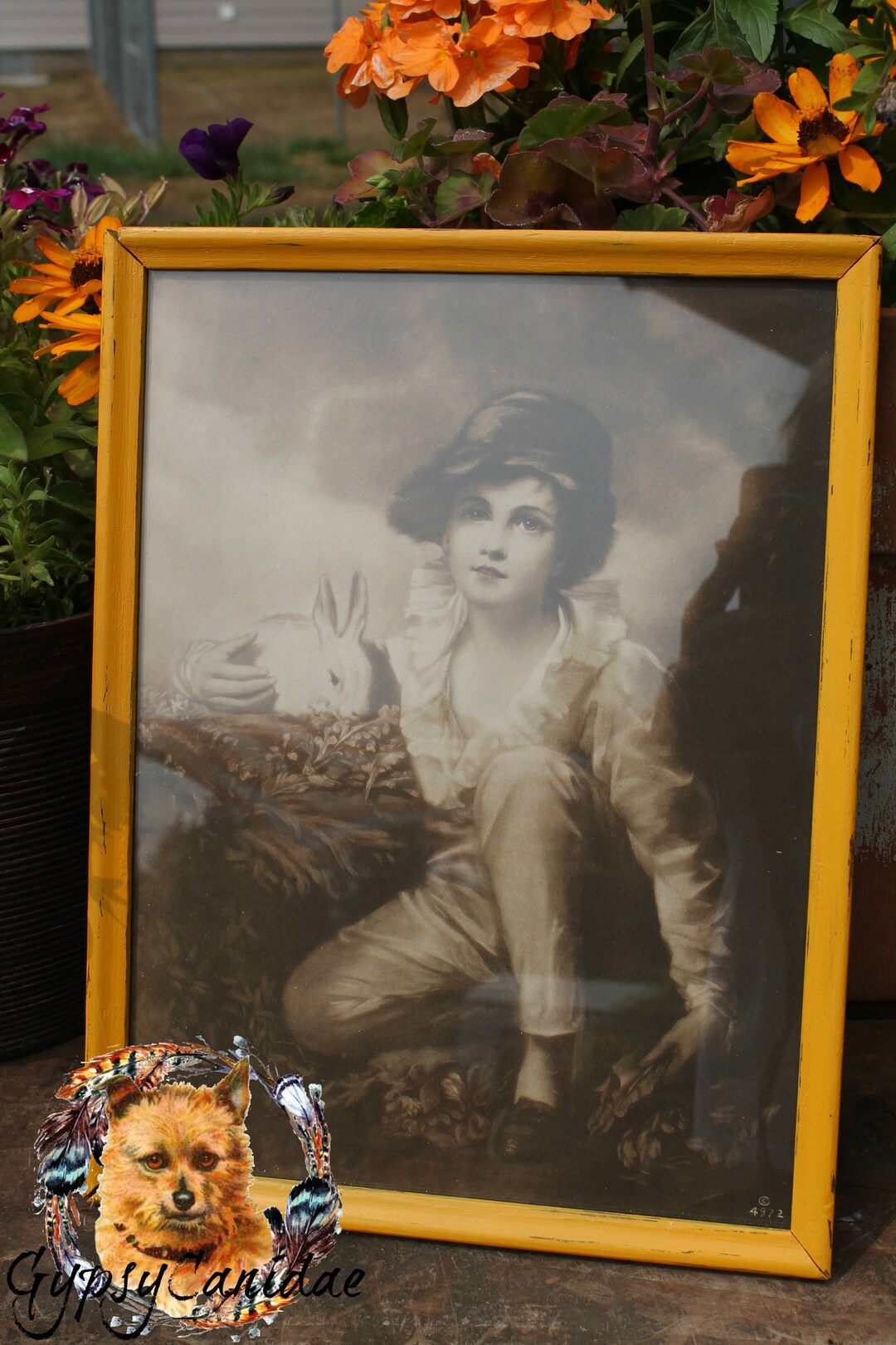 Boy and Rabbit / Antique Print / Sir Henry Raeburn / Upcycled Frame ...