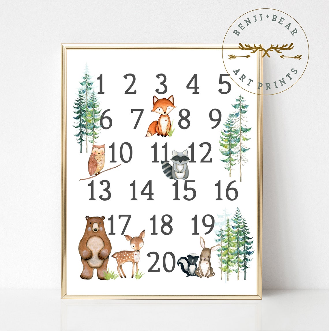 Educational Art Print Number Wall Art Woodland Nursery - Etsy