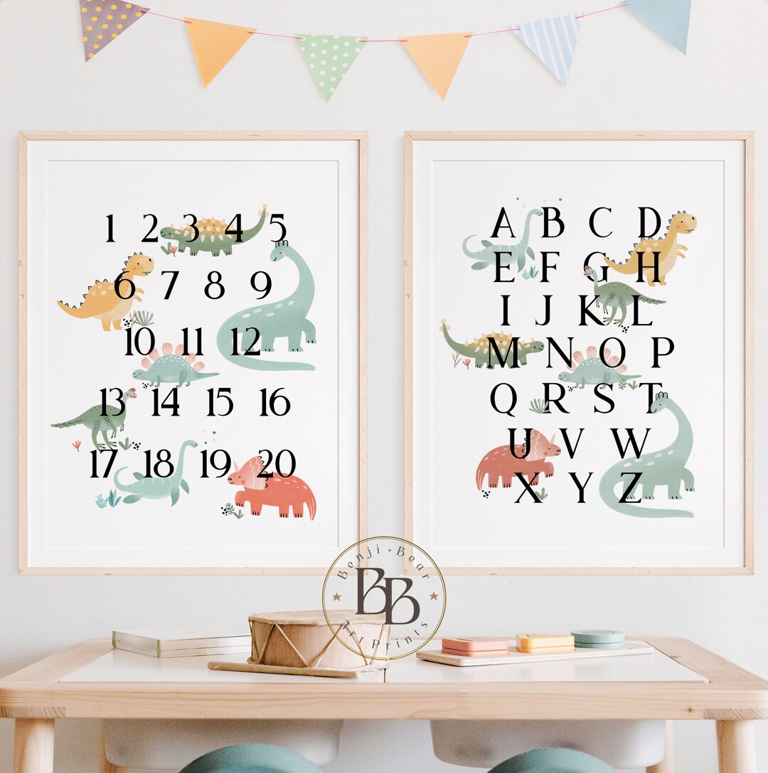 Dinosaur Numbers and Letters Art Print Educational Art Print - Etsy
