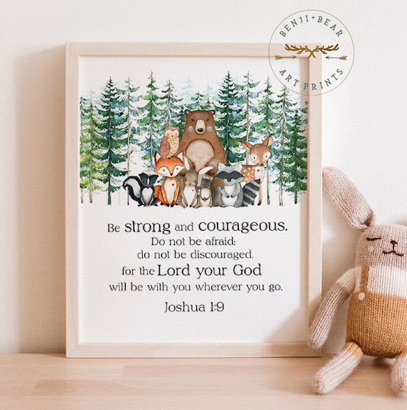 Bible Verse Art Print Joshua 1:9 Woodland Nursery Decor - Etsy