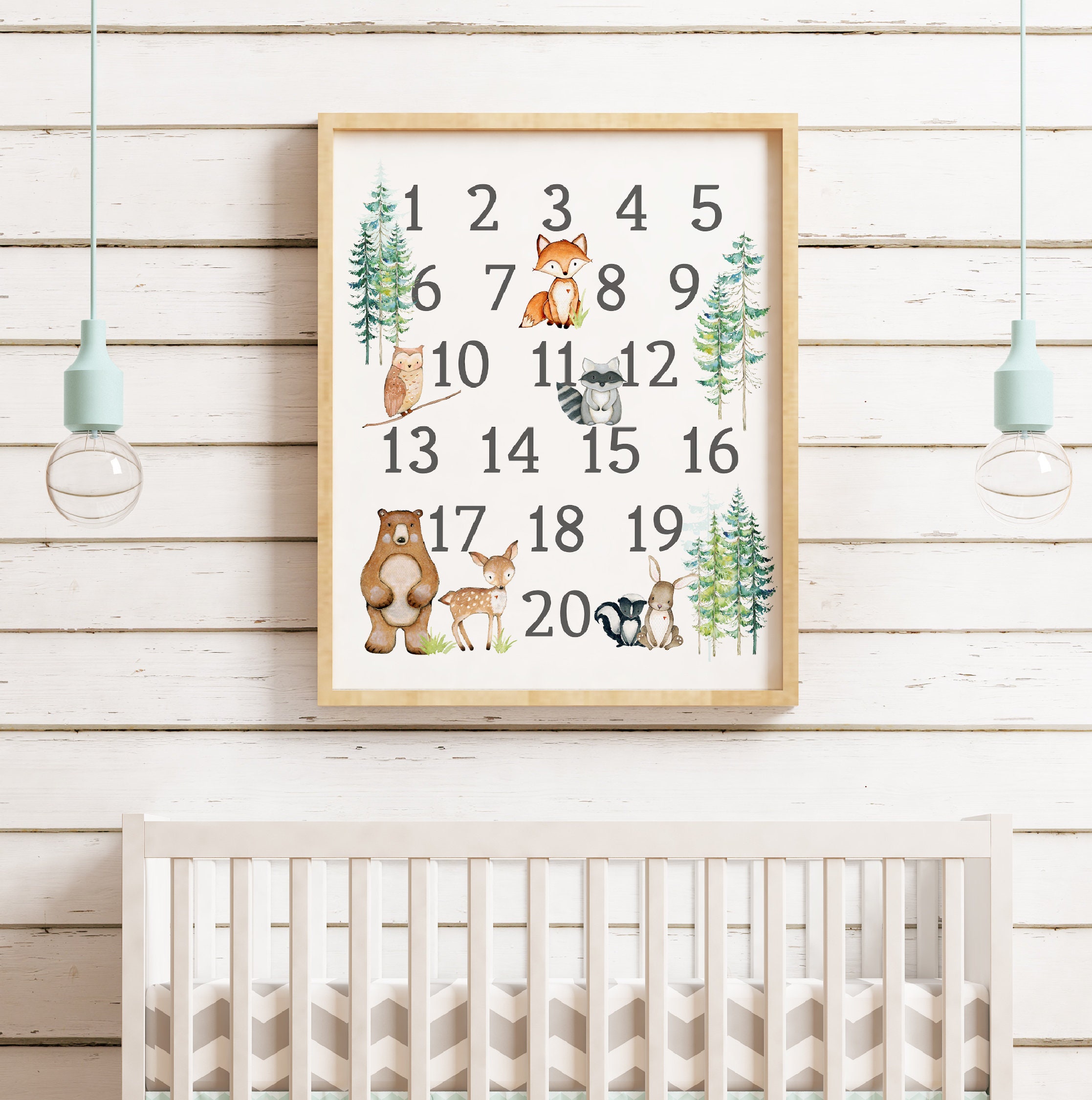 Educational Art Print Number Wall Art Woodland Nursery - Etsy