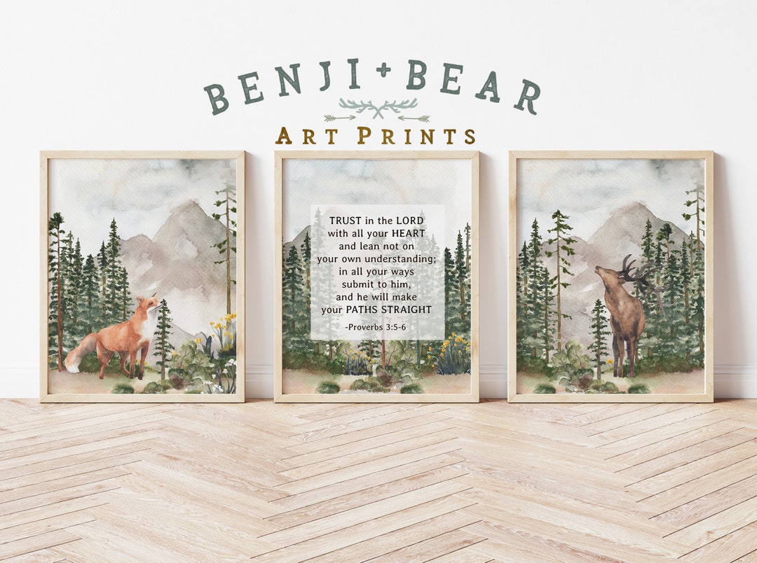 Bible Verse Art Prints, Woodland Nursery Prints, Scripture Wall Art ...