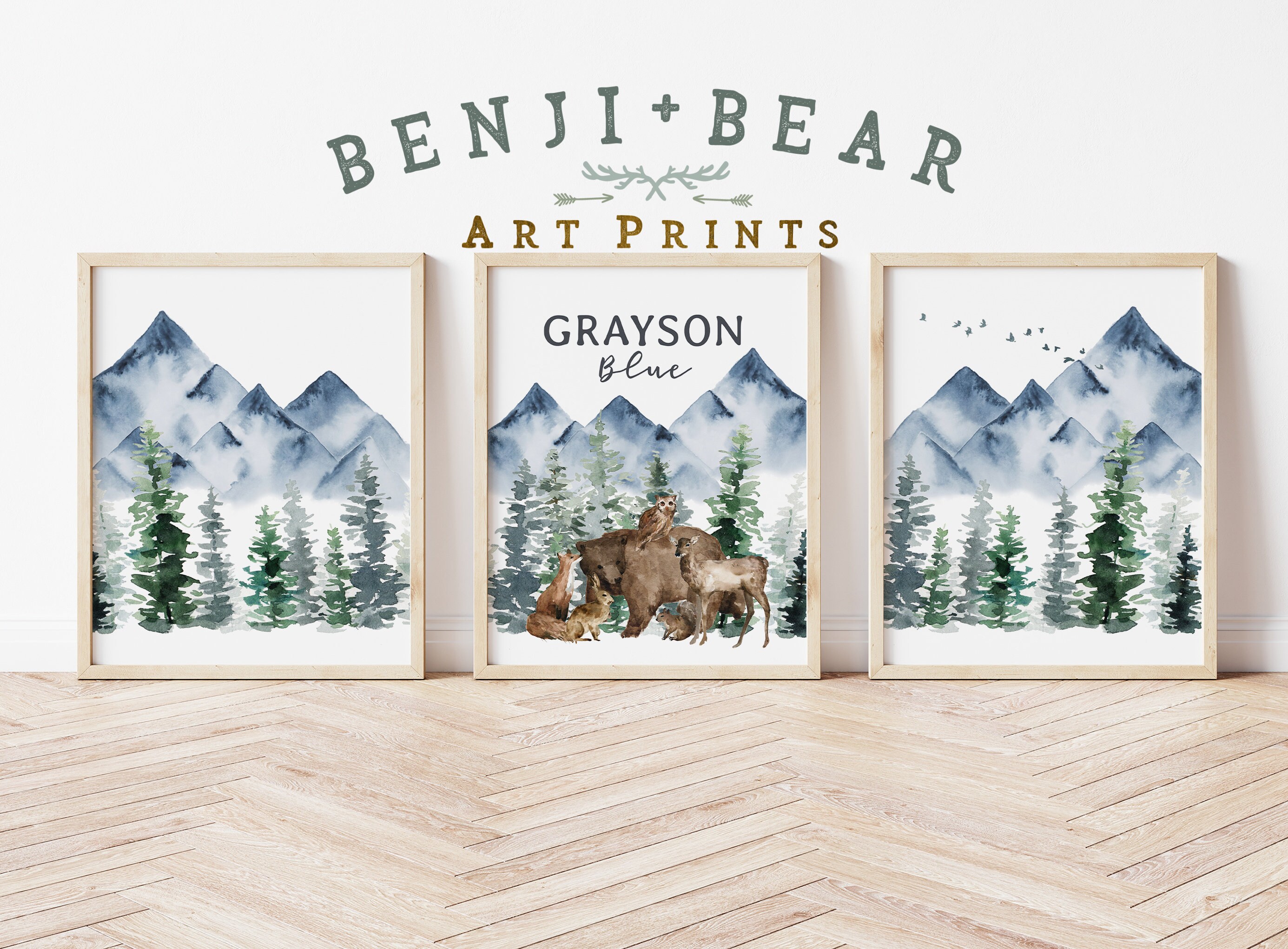 Woodland Nursery Art Prints Custom Name Print Woodland - Etsy