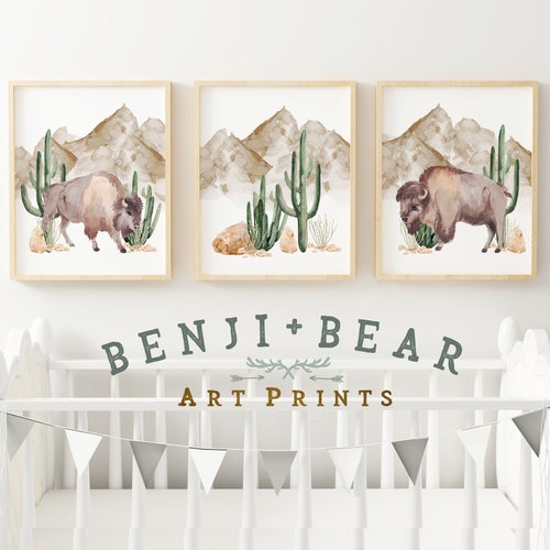 Wooden Buffalo Cactus and Arrows Mobile Boho Bison Crib | Etsy