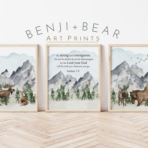 Woodland Bible Verse Wall Art Christian Nursery Decor Forest - Etsy