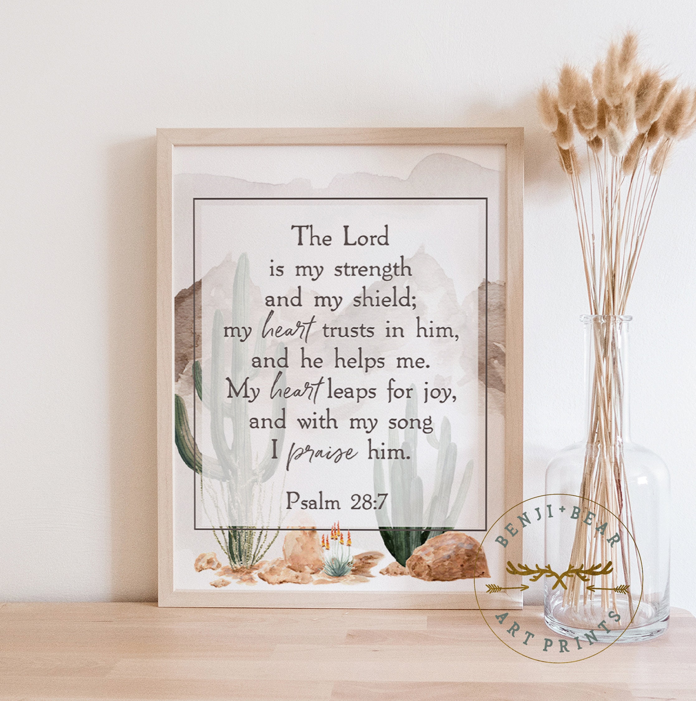 Bible Verse Art Print Psalm 28:7 Scripture Wall Art | Etsy