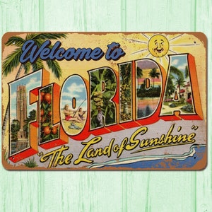 Welcome to Florida Metal Sign / 12x8 Aluminum Retro Ocean Seashore ...
