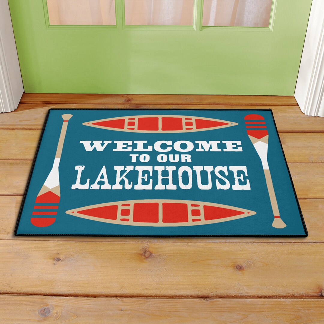 Lake House Doormat Welcome to Our Lakehouse / Front Porch Rug Red Blue ...