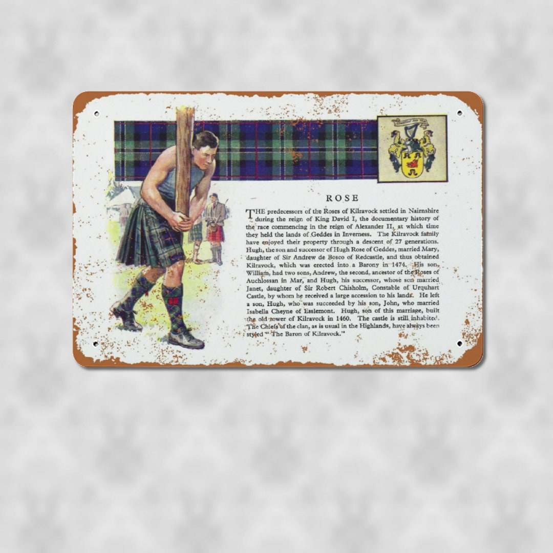 Clan Rose Metal Sign / 12x8 Aluminum Wall Art With Family History ...