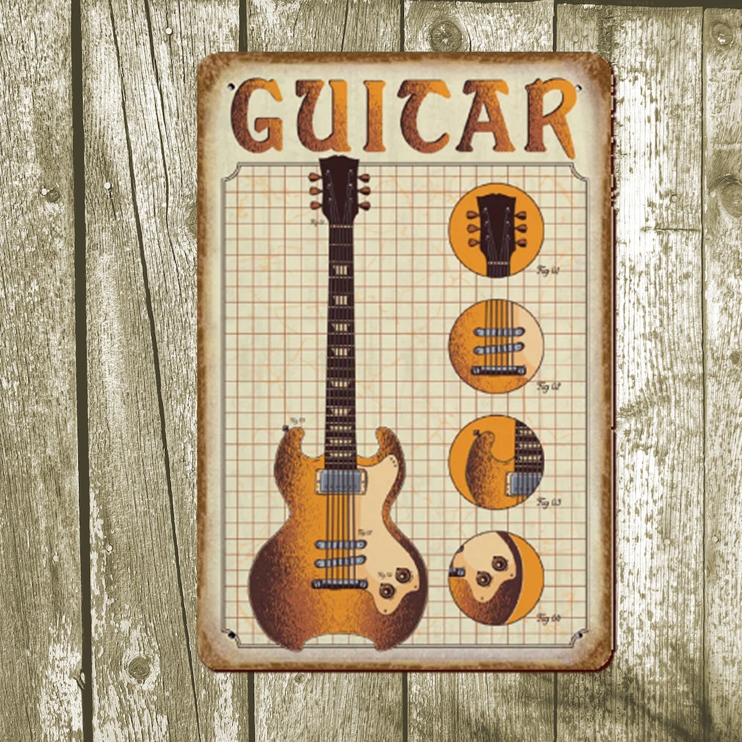 Guitar Diagram Metal Sign 8x12 / Music Room Wall Decor Guitarist Gift ...