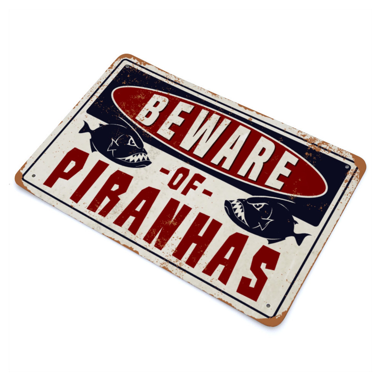 Beware of Piranhas Metal Sign 12x8 / Aluminum Funny Indoor | Etsy