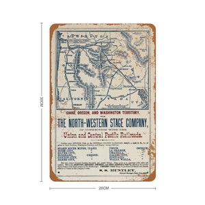 1876 North Western Stage Map 8"x12" Metal Sign / Idaho Oregon ...