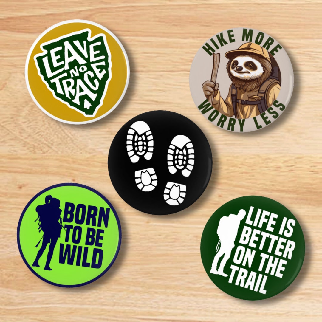 Hiker Pins / Set of 5 Hiking Pin-back Buttons Outdoors Adventure ...