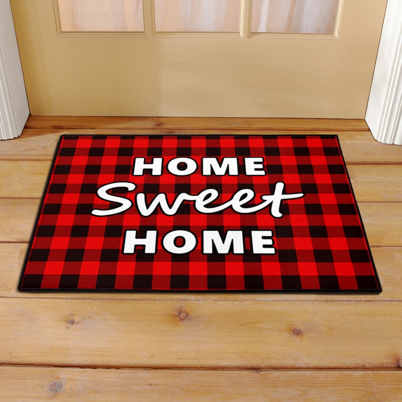 Home Sweet Home Buffalo Plaid Doormat / Rustic Red Black - Etsy